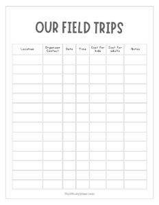 Free Printable Homeschool Field Trip Planner
