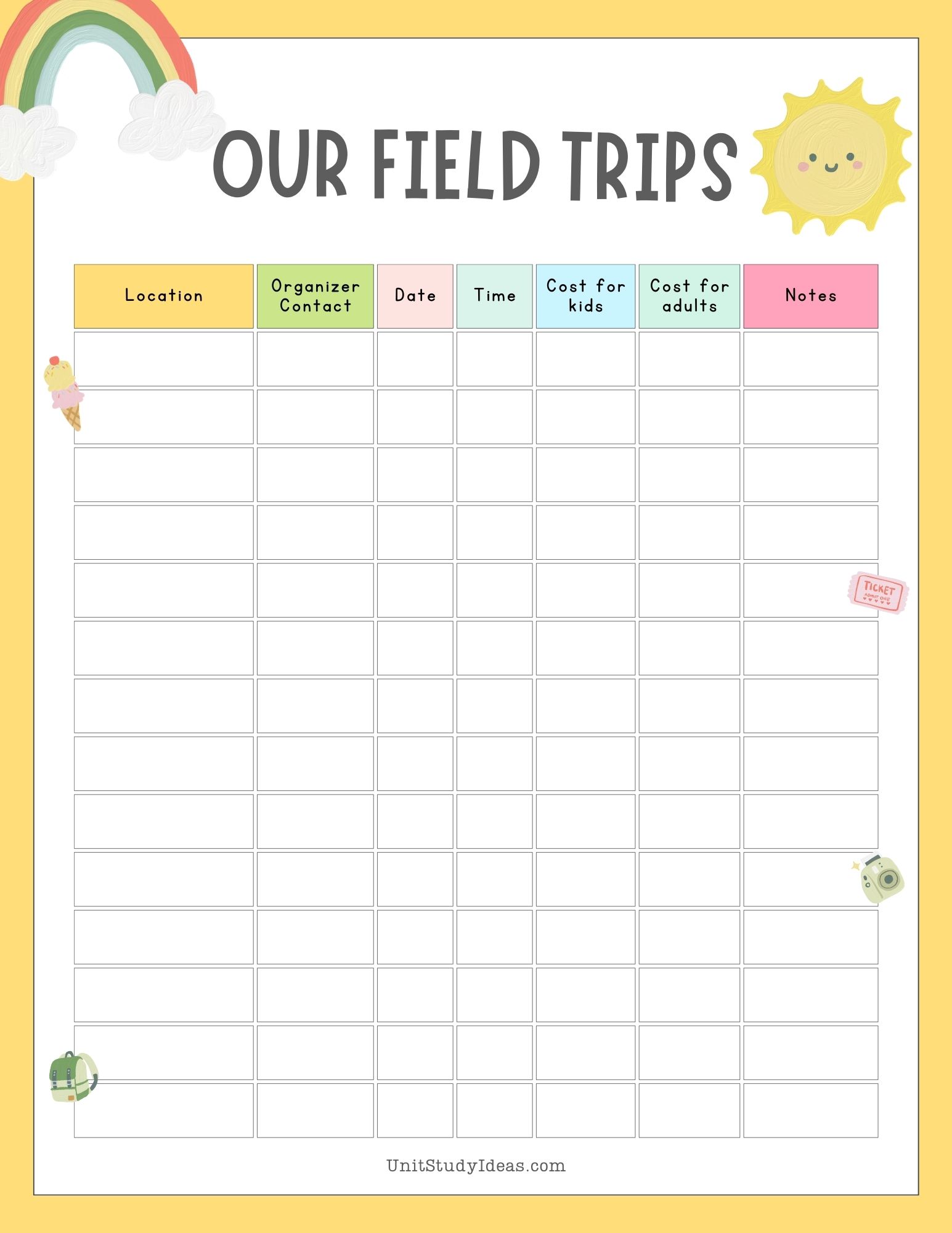 Free Printable Homeschool Field Trip Planner